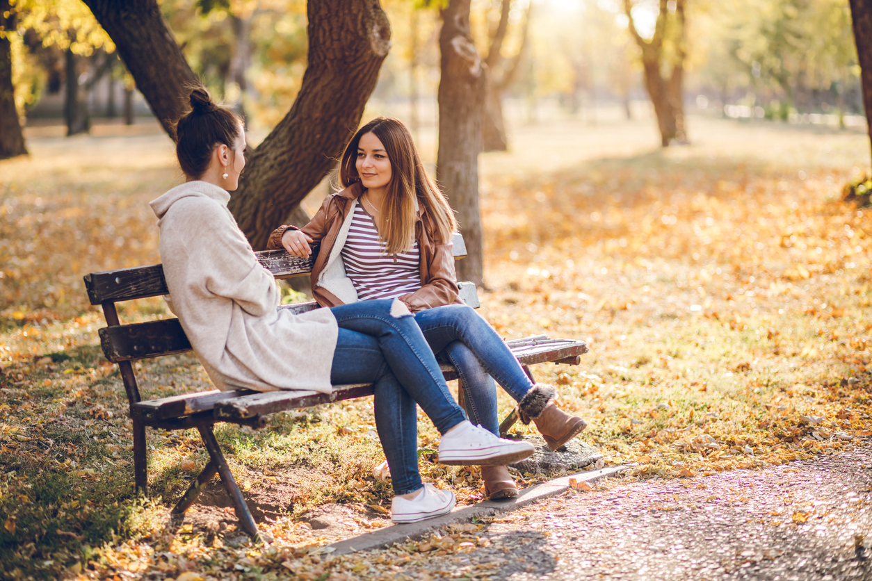 Talking on bench - Plaid for Women
